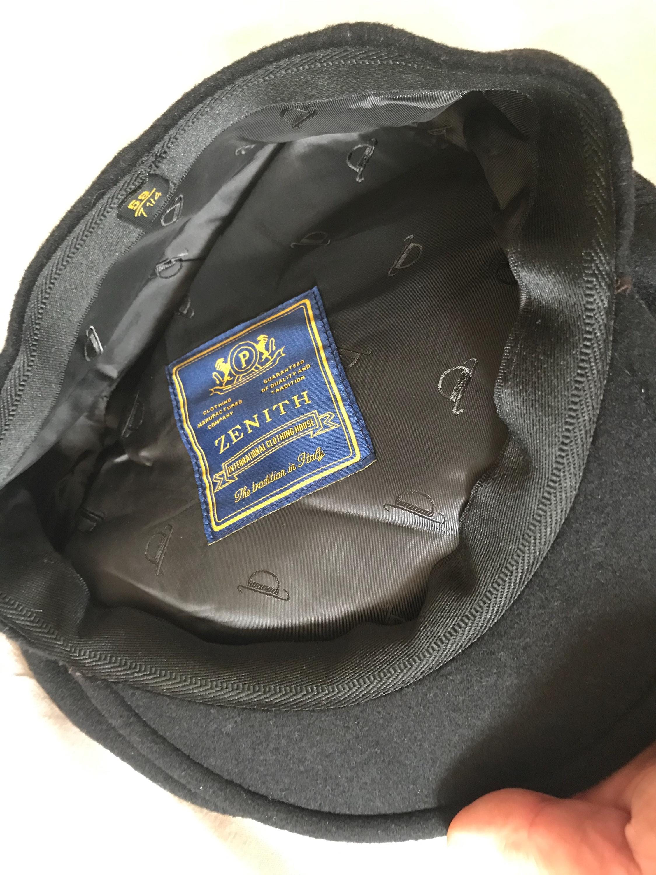 Zenith Made in Italy Newsboy Gatsby European Hat Black Pure Wool Large ...