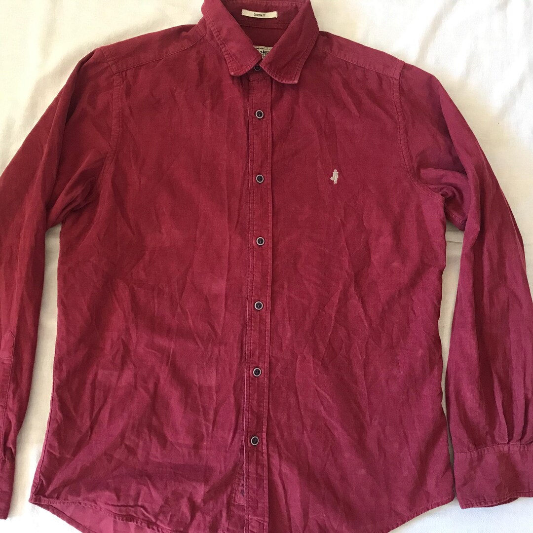 MCS Burgundy Corduroy Cotton Slong Sleeve Shirt Custom Fit Medium Size ...