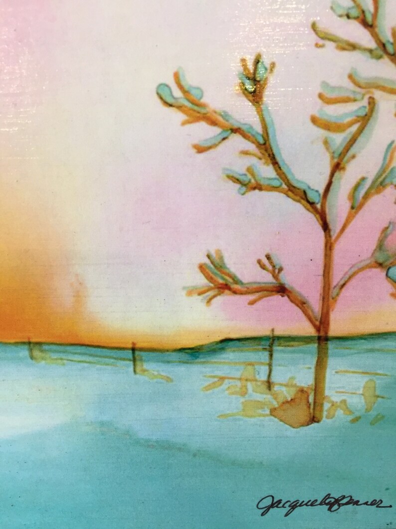 Winter Sunset, Landscape Painting, Alcohol Ink, Painting on Wood - Etsy