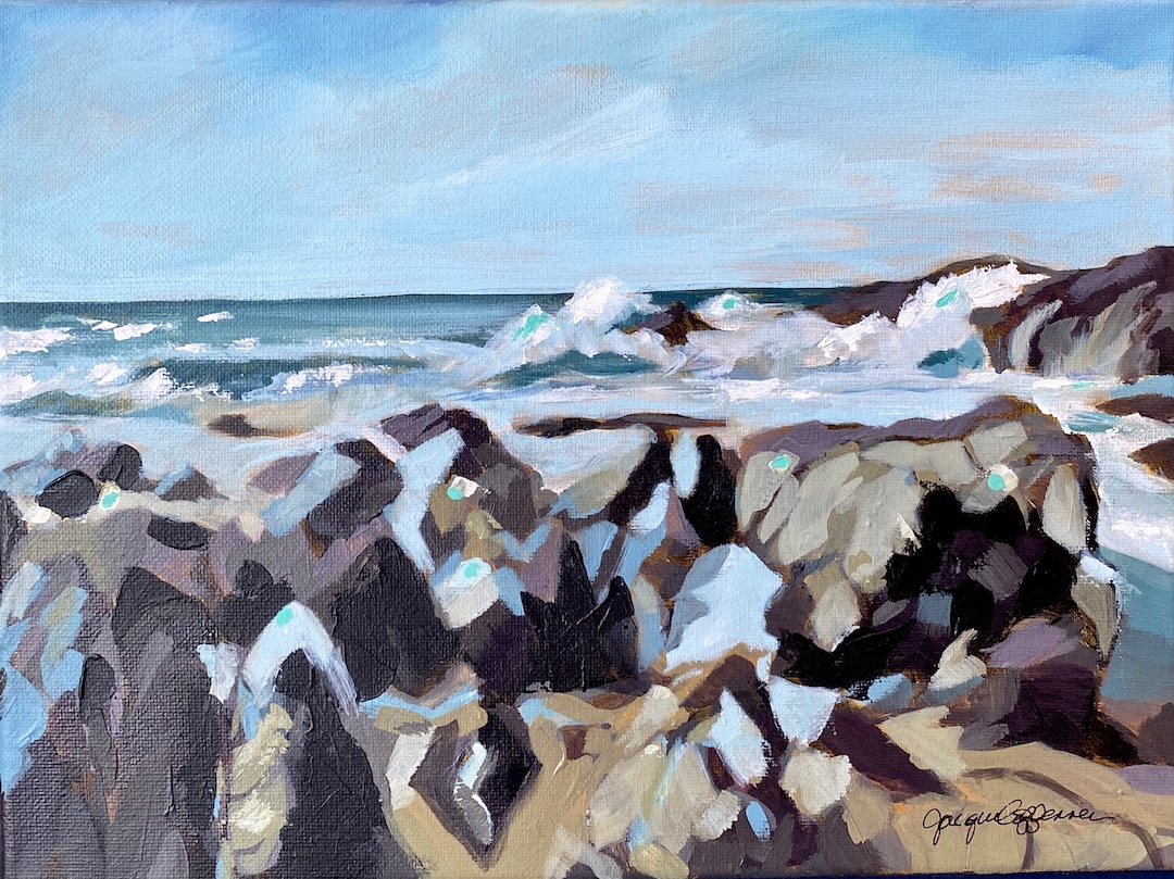 Rocky Beach Painting, Ocean Painting, Water Landscape, Impressionist ...