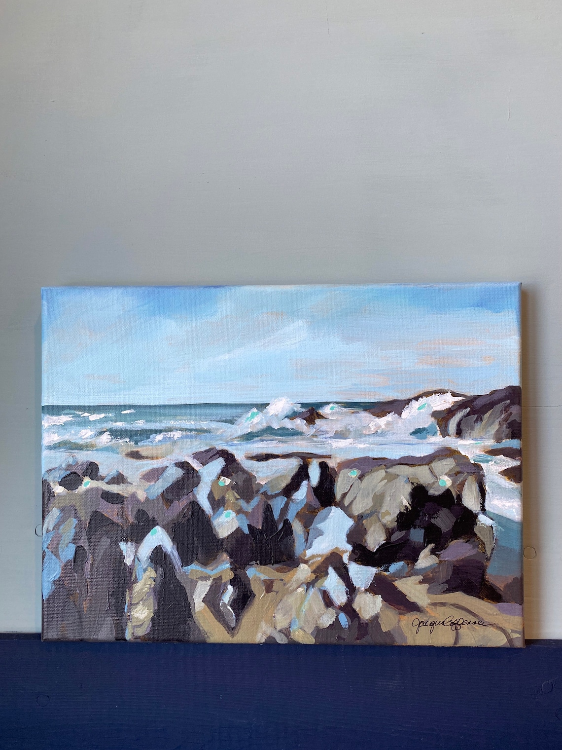 Rocky Beach Painting, Ocean Painting, Water Landscape, Impressionist ...