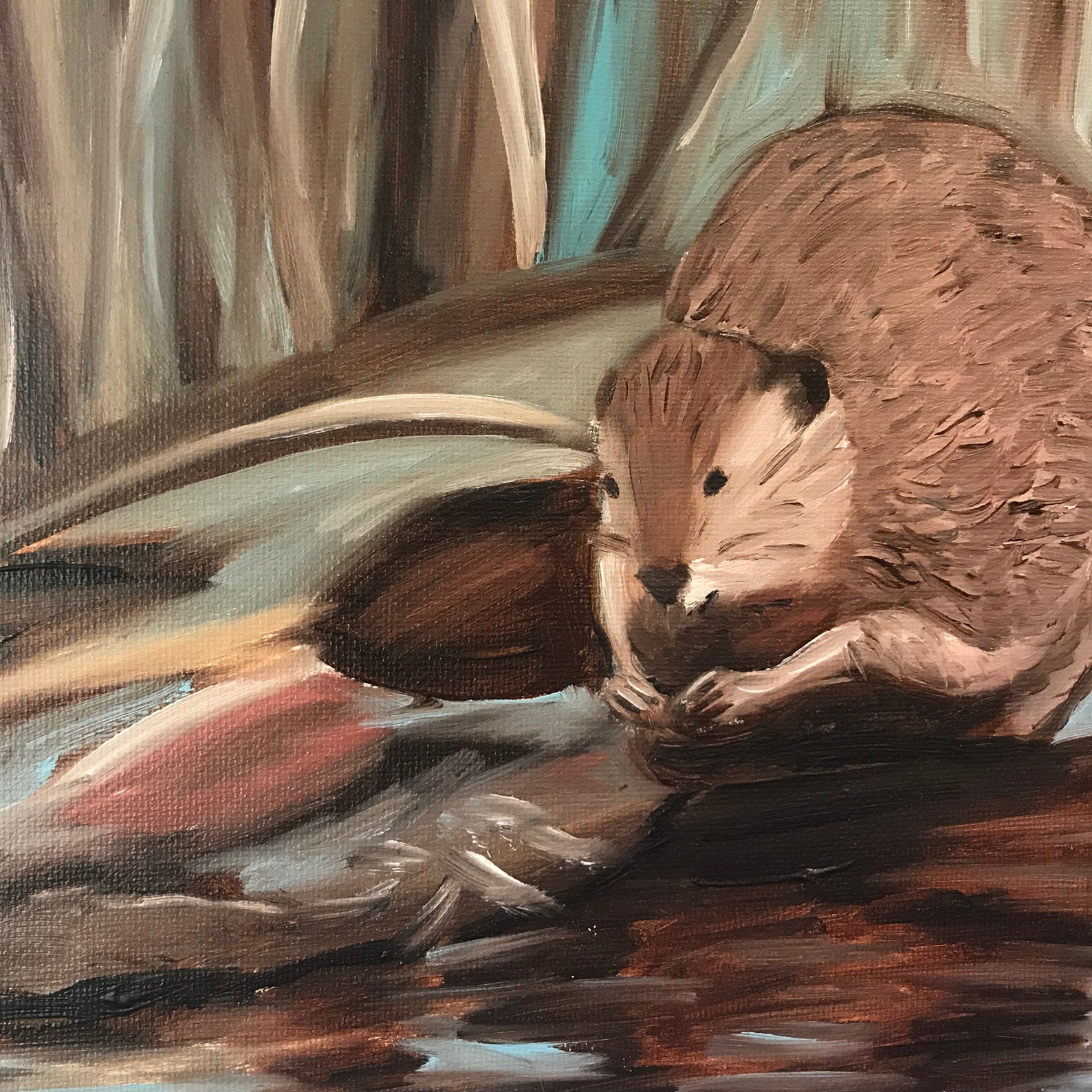Beaver Oil Painting, Original Art, Canadian Animals, Canadian Painting ...