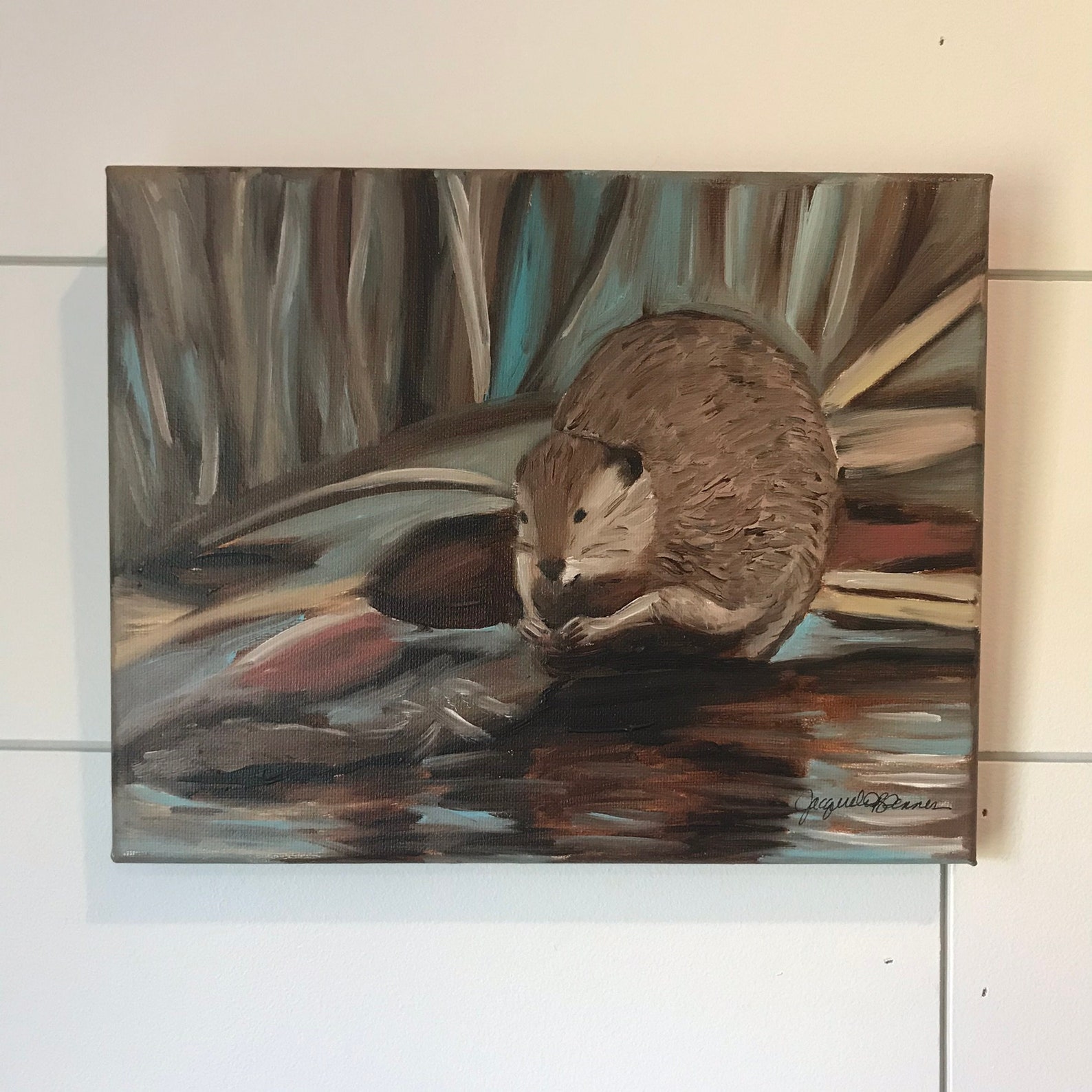 Beaver Oil Painting, Original Art, Canadian Animals, Canadian Painting ...
