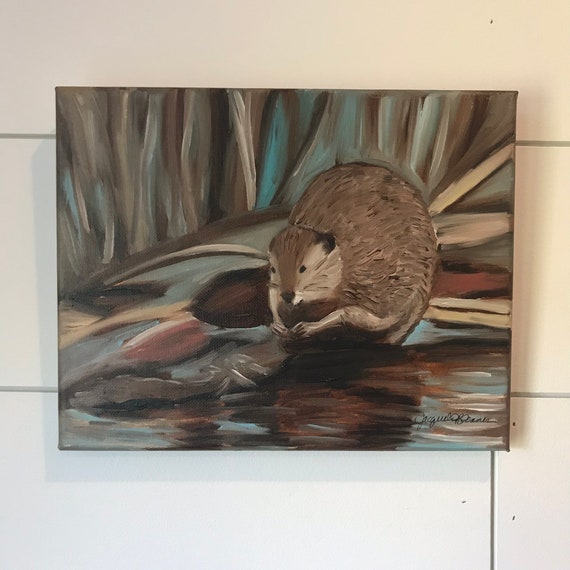 Beaver Oil Painting Original Art Canadian Animals Canadian | Etsy