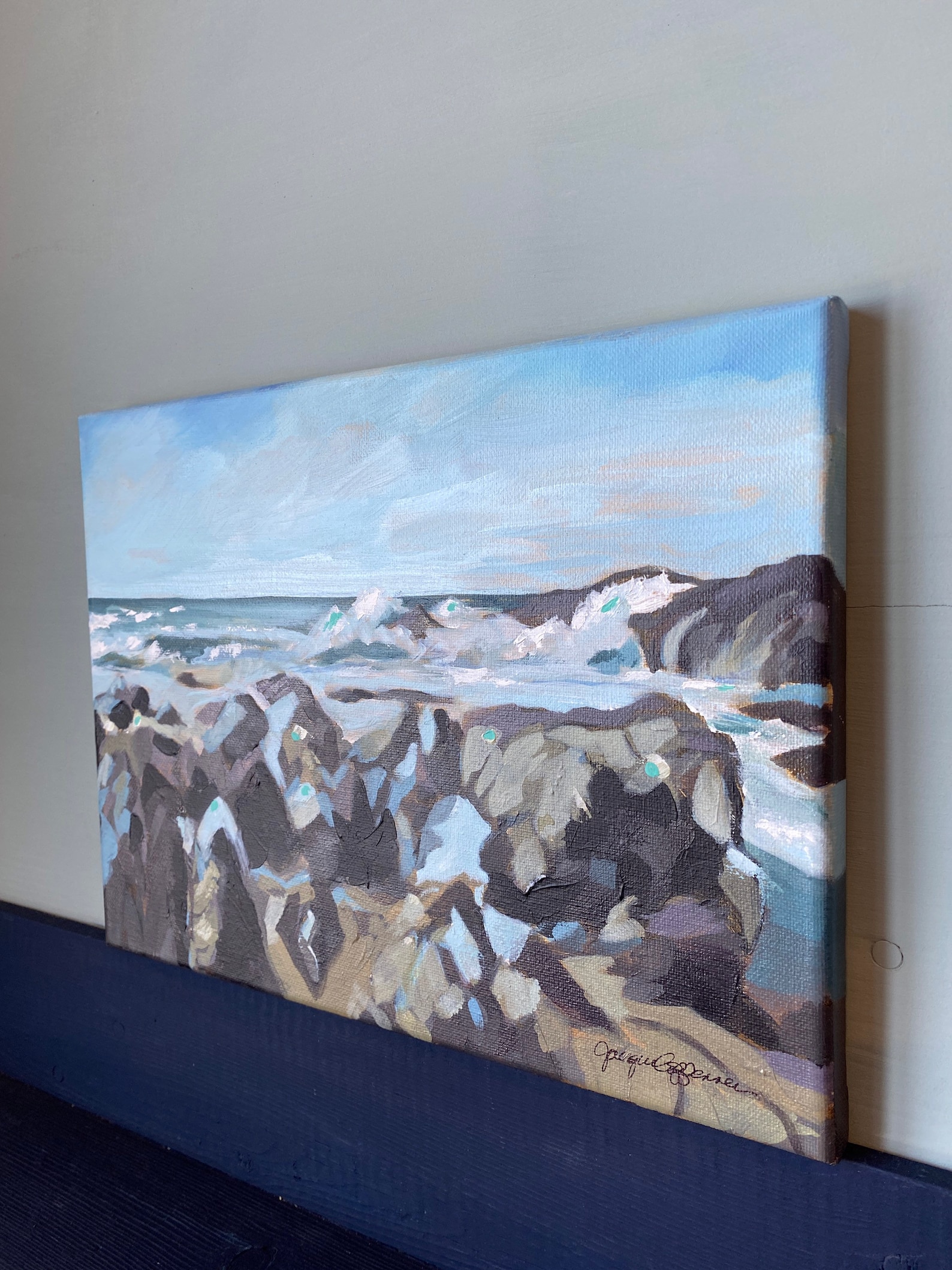 Rocky Beach Painting, Ocean Painting, Water Landscape, Impressionist ...