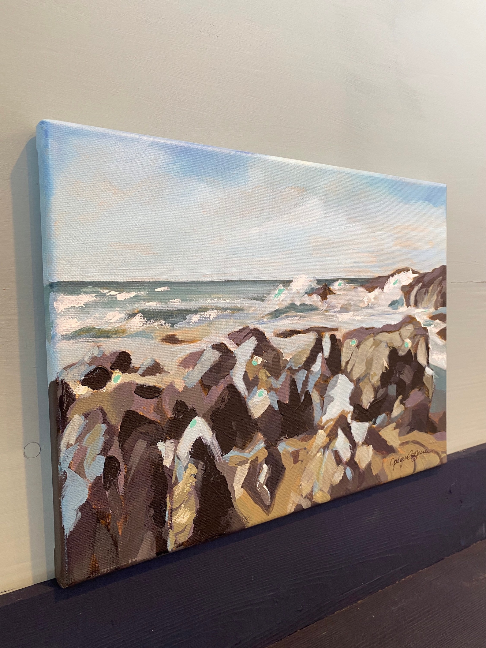 Rocky Beach Painting, Ocean Painting, Water Landscape, Impressionist ...