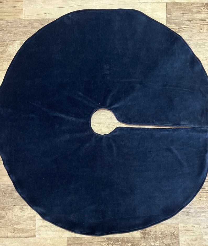 Dark Blue Cotton Velour Christmas Tree Skirt, Holiday Decor (29 Inch ...