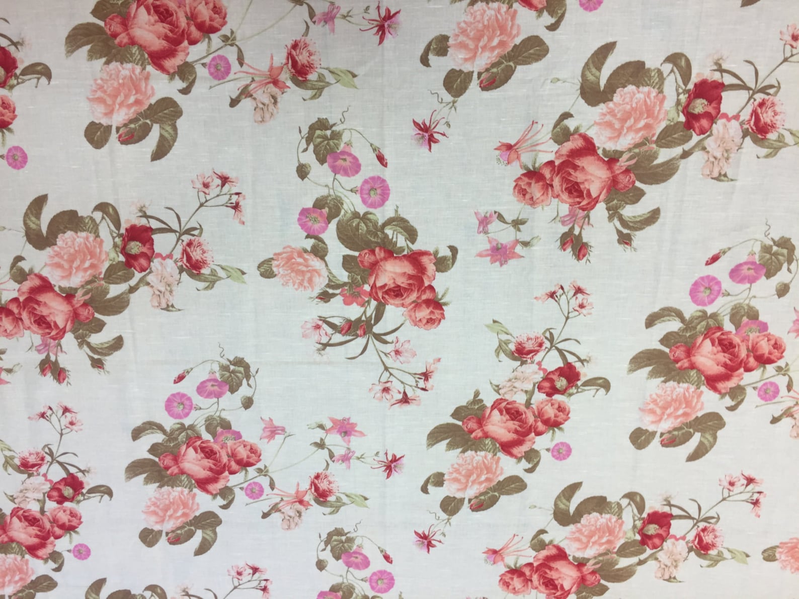 Cotton Fabric With Pink Red Flowers Floral Fabric - Etsy