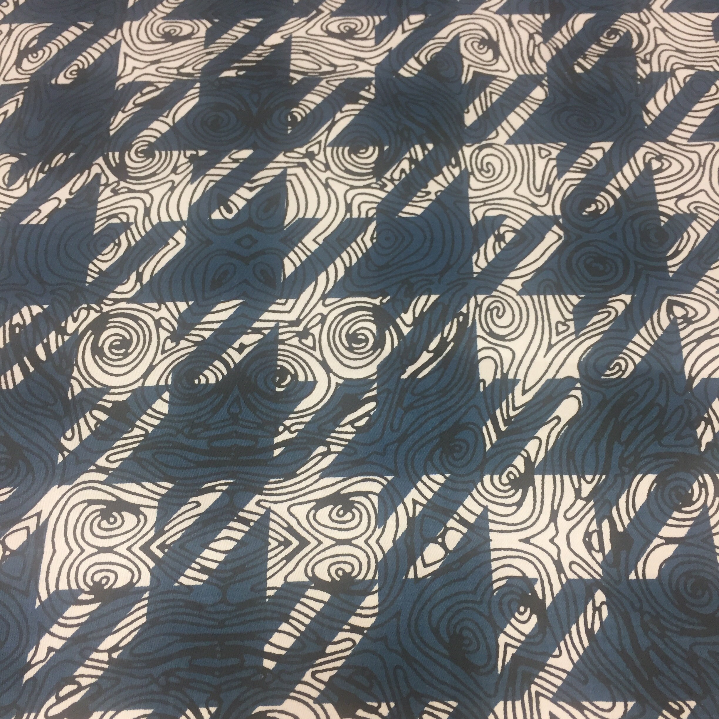 Houndstooth print Grey blue cotton fabric Blue grey fabric | Etsy