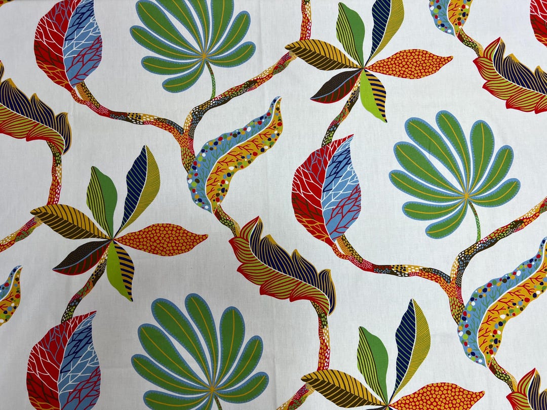 White Botanical Print Fabric, Floral Cotton,scandinavian Cotton, White ...