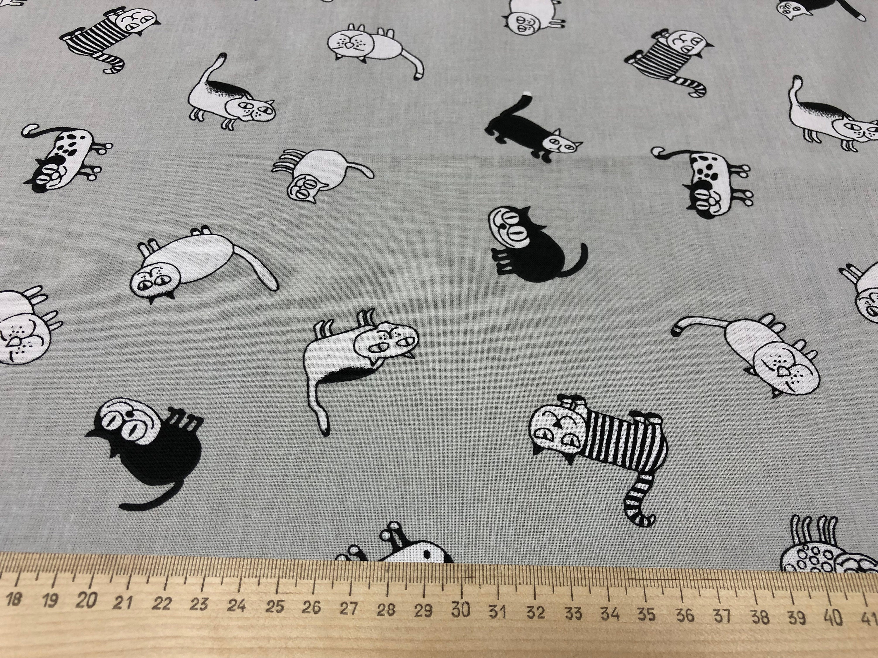 Grey Cotton Cat Fabric Cat Print Fabric Cotton Fabric | Etsy