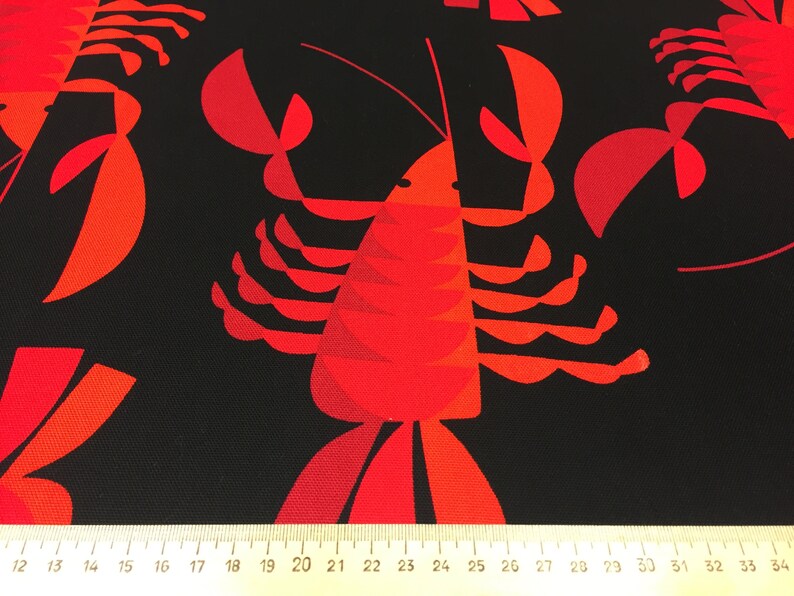 Black Cotton Fabric Red and Orange Crayfish Crayfish Print - Etsy