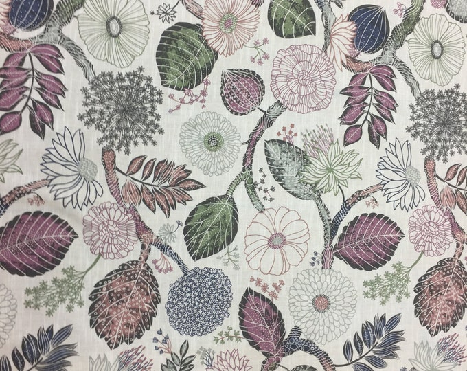 Scandinavian Cotton Fabric Magnolia Blossom, Elegant Blue Floral Fabric ...