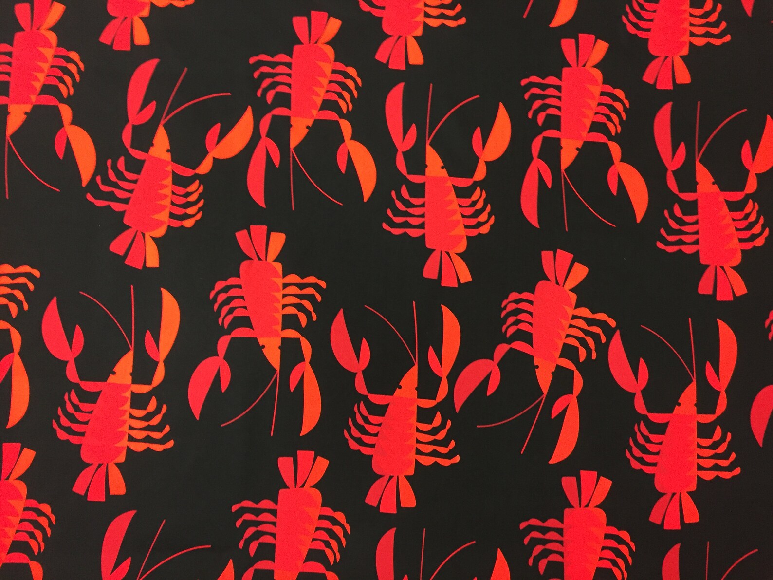Black Cotton Fabric Red and Orange Crayfish Crayfish Print | Etsy