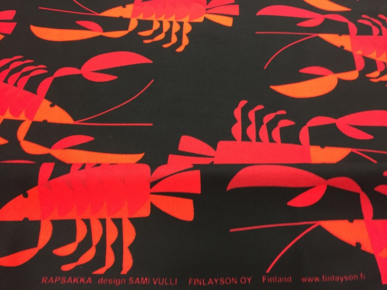 Black Cotton Fabric Red and Orange Crayfish Crayfish Print | Etsy
