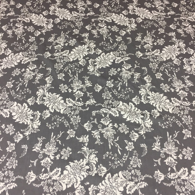 Gray Floral Fabric - Etsy