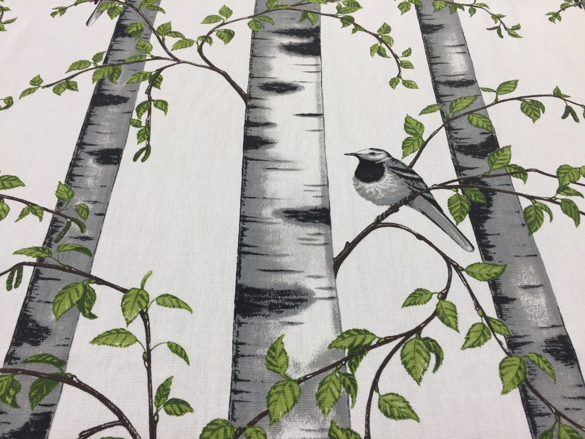 Scandinavian Cotton Fabric Cotton Fabric With Birds and Birch - Etsy