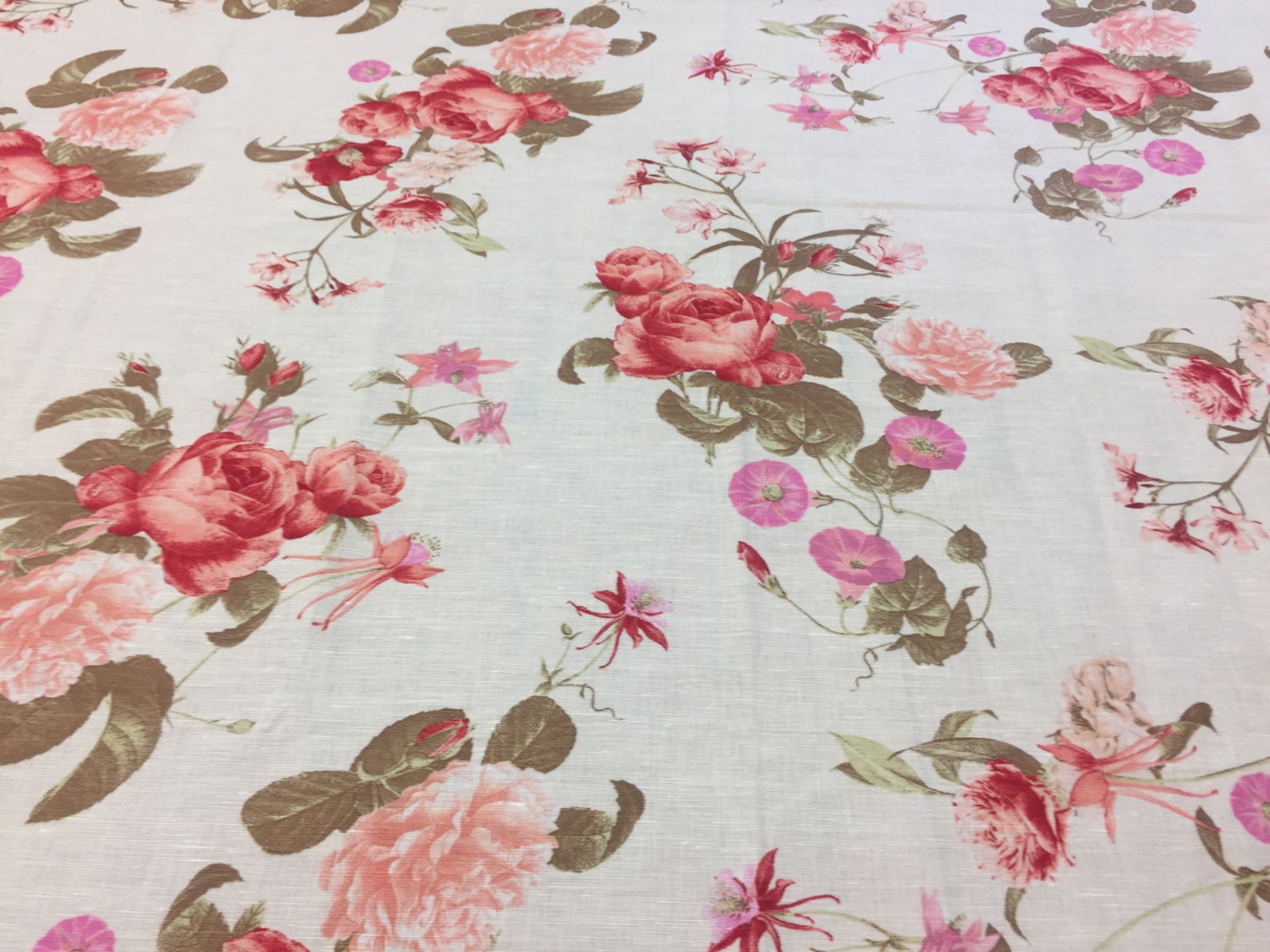Cotton Fabric With Pink Red Flowers Floral Fabric - Etsy