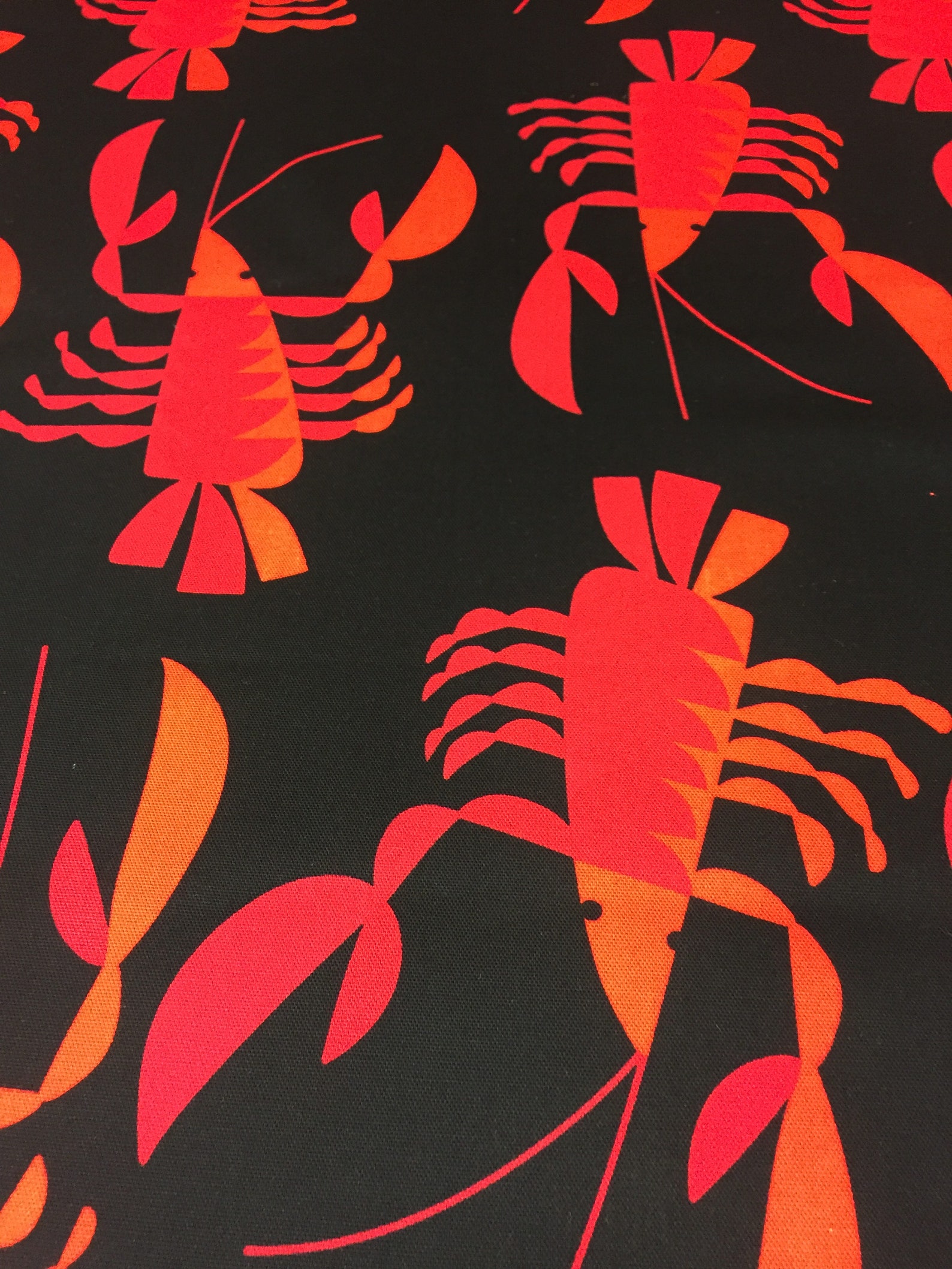 Black Cotton Fabric Red and Orange Crayfish Crayfish Print - Etsy