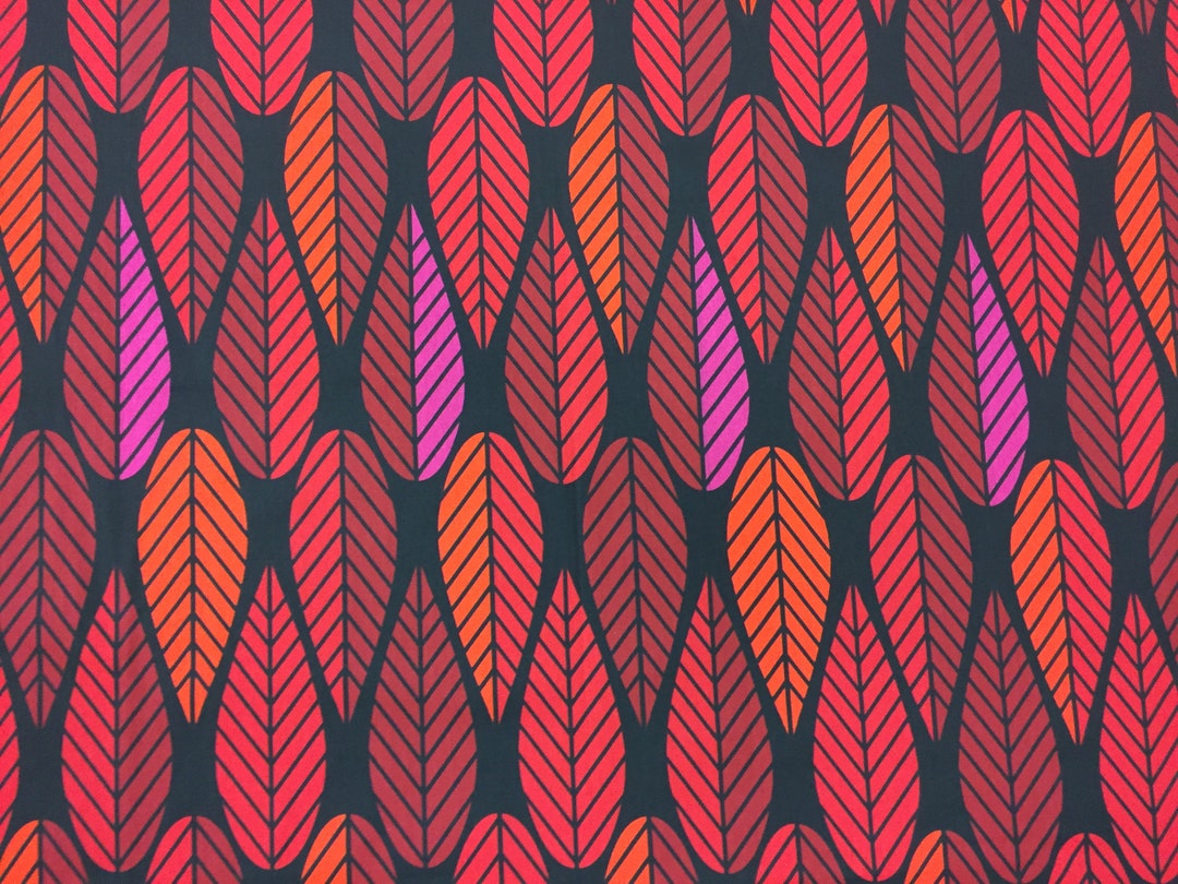 Scandinavian Cotton Fabric: Red Purple Leaves Print, 59" Wide - Etsy