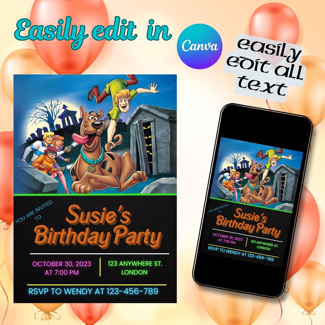 Scooby Doo Editable Birthday Invitation Template Printable Birthday Party Invitation Digital