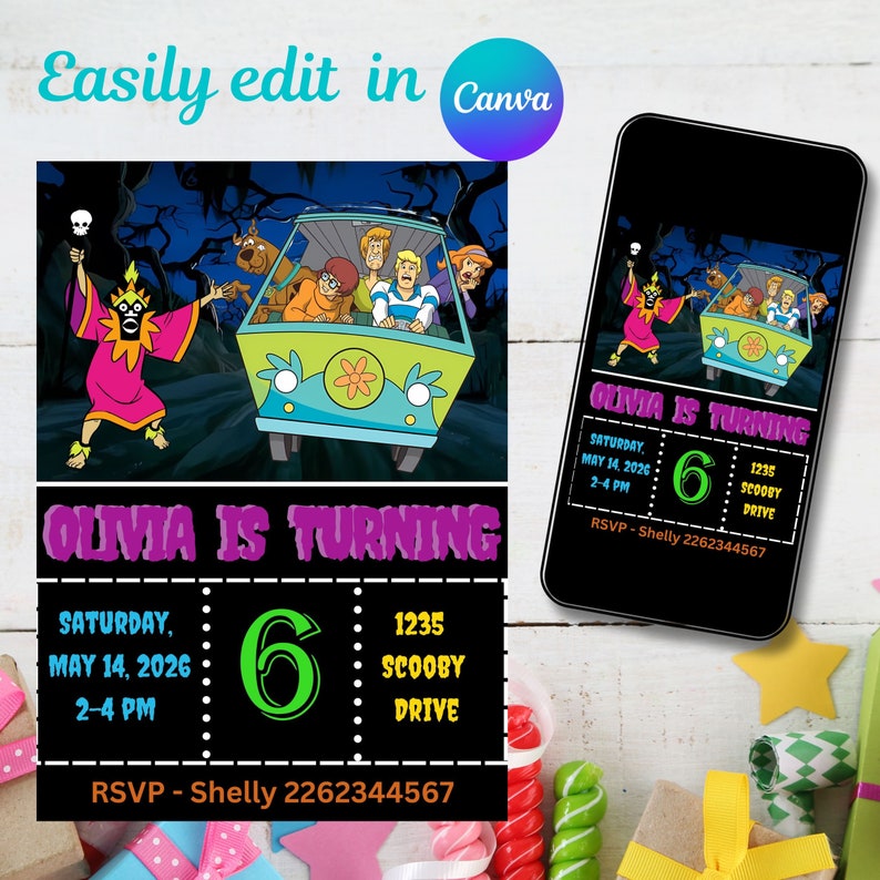 Scooby Doo Editable Birthday Invitation Template, Printable Birthday ...