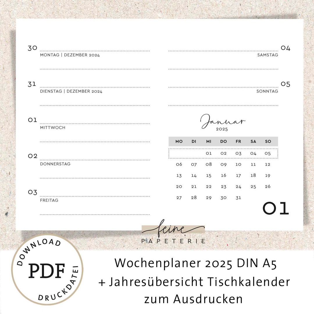 Weekly Schedule Calendar 2025 Annual Overview Desk Calendar Print ...