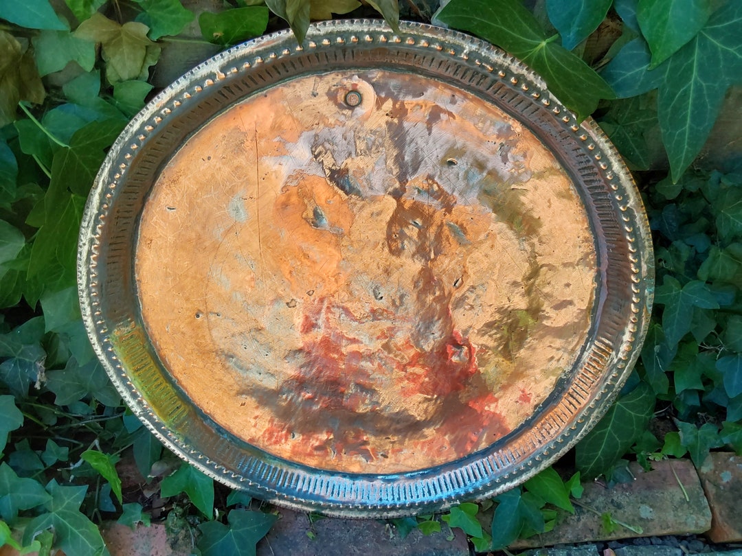 Large Vintage Brass Charger - Etsy