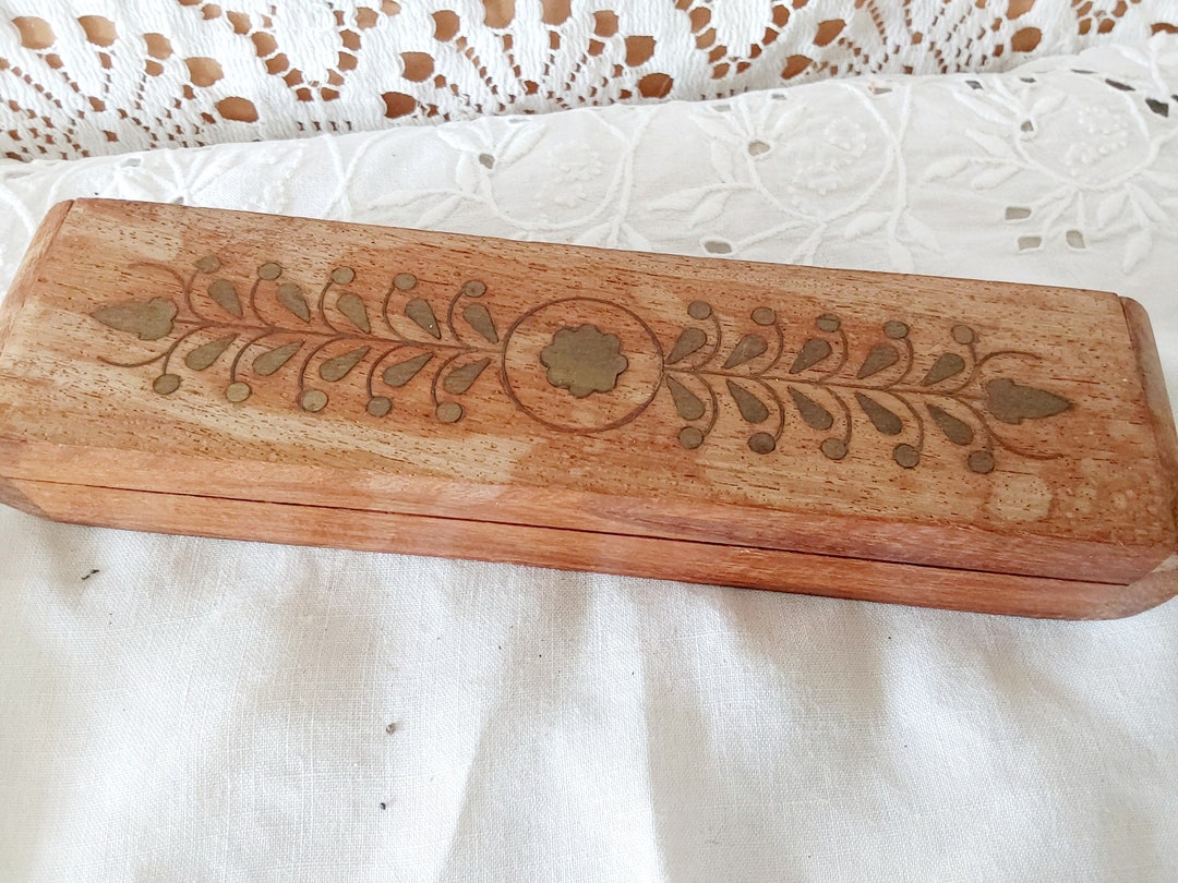 Vintage Brass Inlaid Box - Etsy