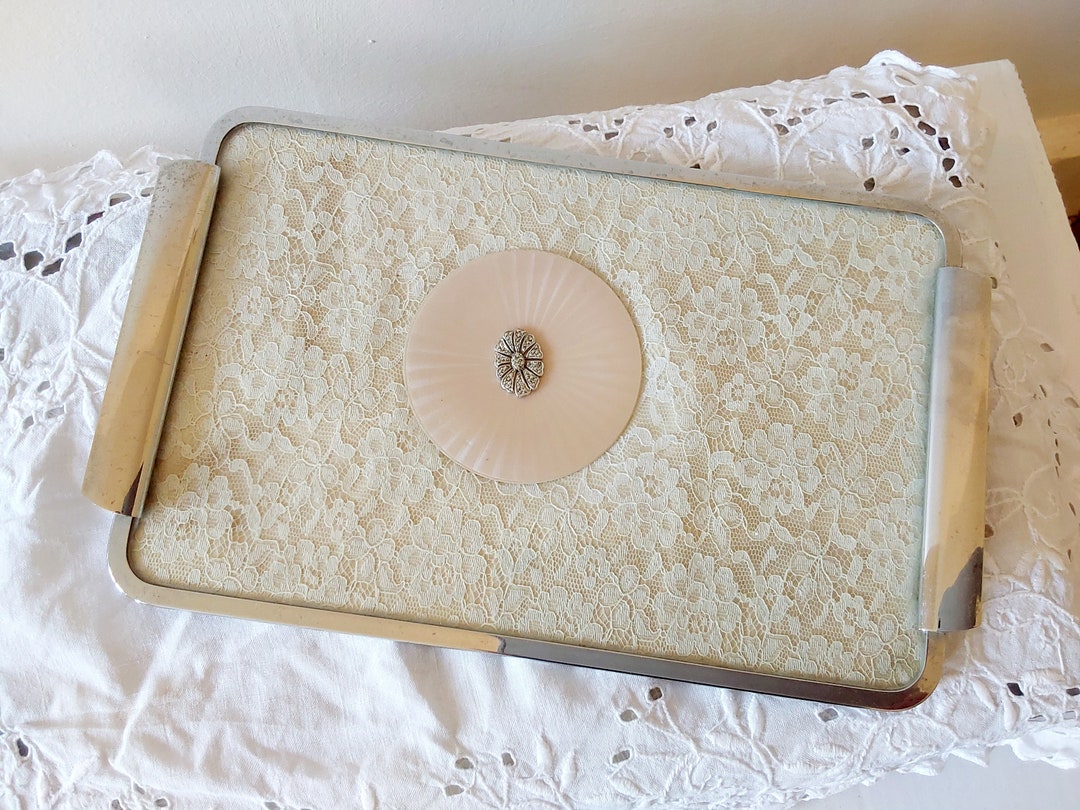 Vintage Lace Glass Topped Dressing Table Tray - Etsy UK