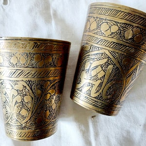 Vintage Indian Engraved Brass Beakers - Etsy