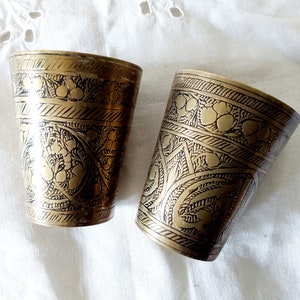 Vintage Indian Engraved Brass Beakers - Etsy