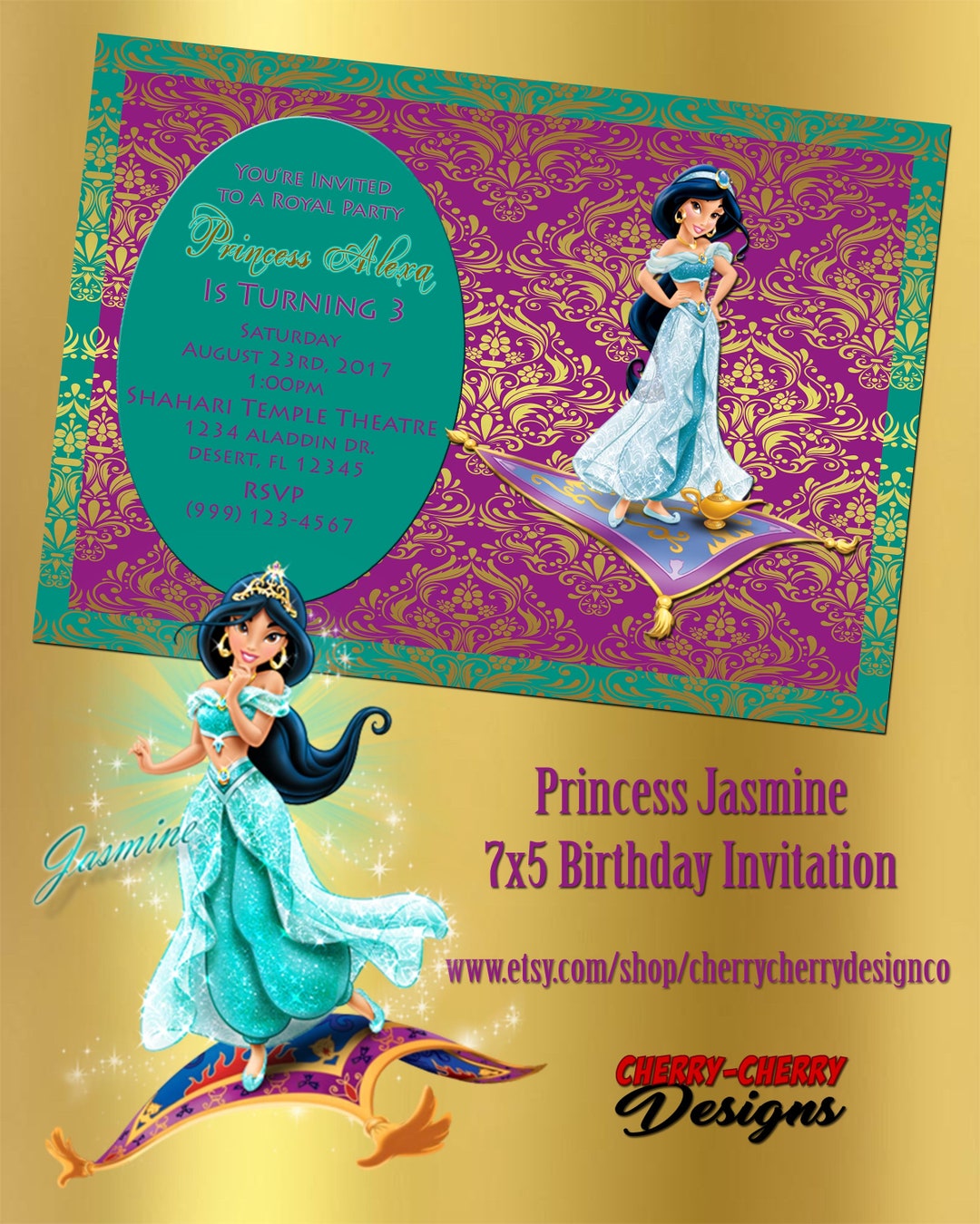 Princess Jasmine Birthday Invite // Princess Jasmine // Disney - Etsy