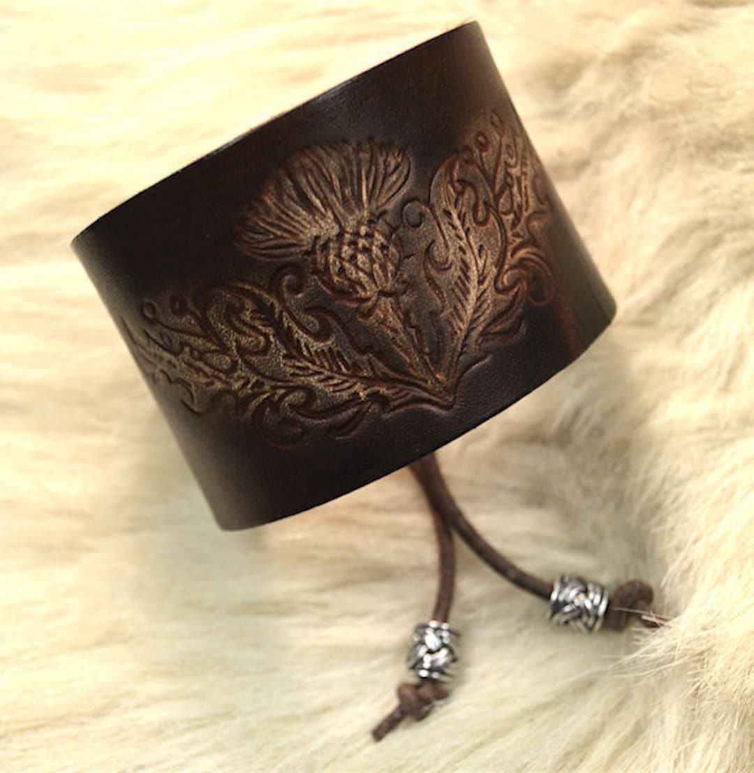 Scottish Thistle Leather Wrist Cuff - Etsy