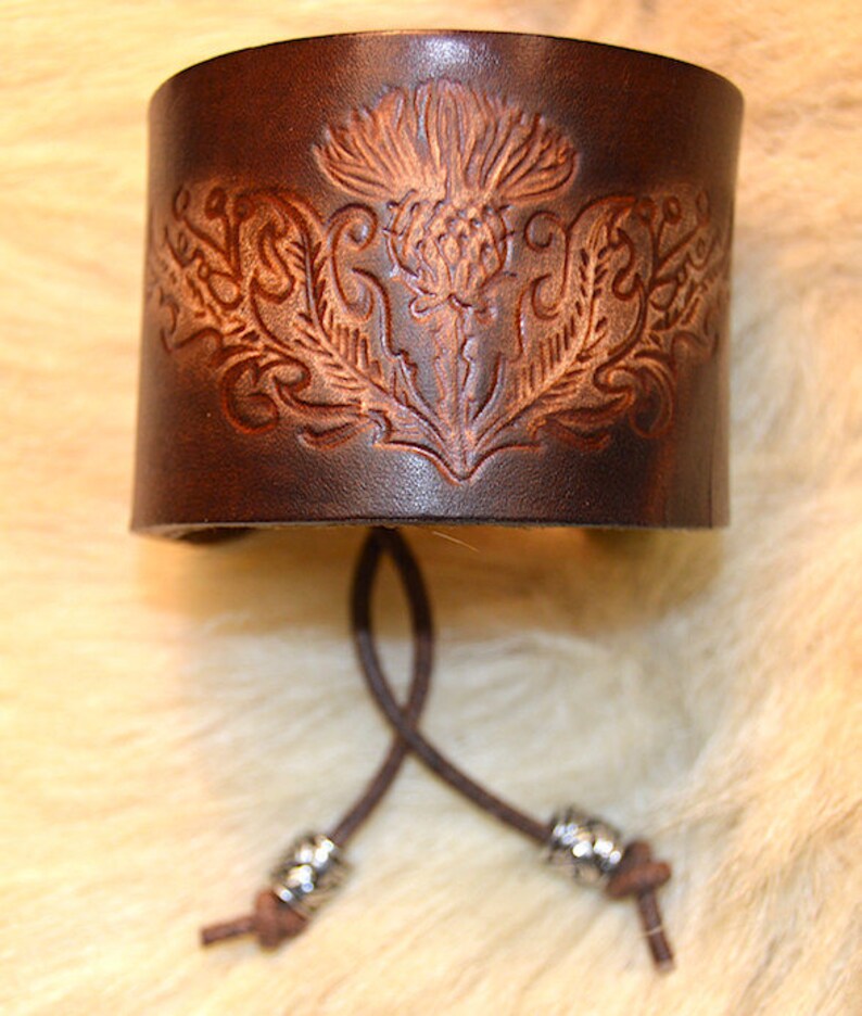 Scottish Thistle Leather Wrist Cuff - Etsy