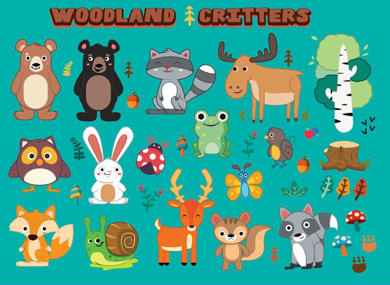 Woodland Animals Clipart Commercial Use, Vector Graphics, Digital Clip ...