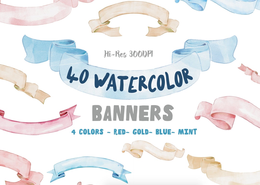 Watercolor Banners Ribbons Clipart / Digital Download / Wedding Event ...