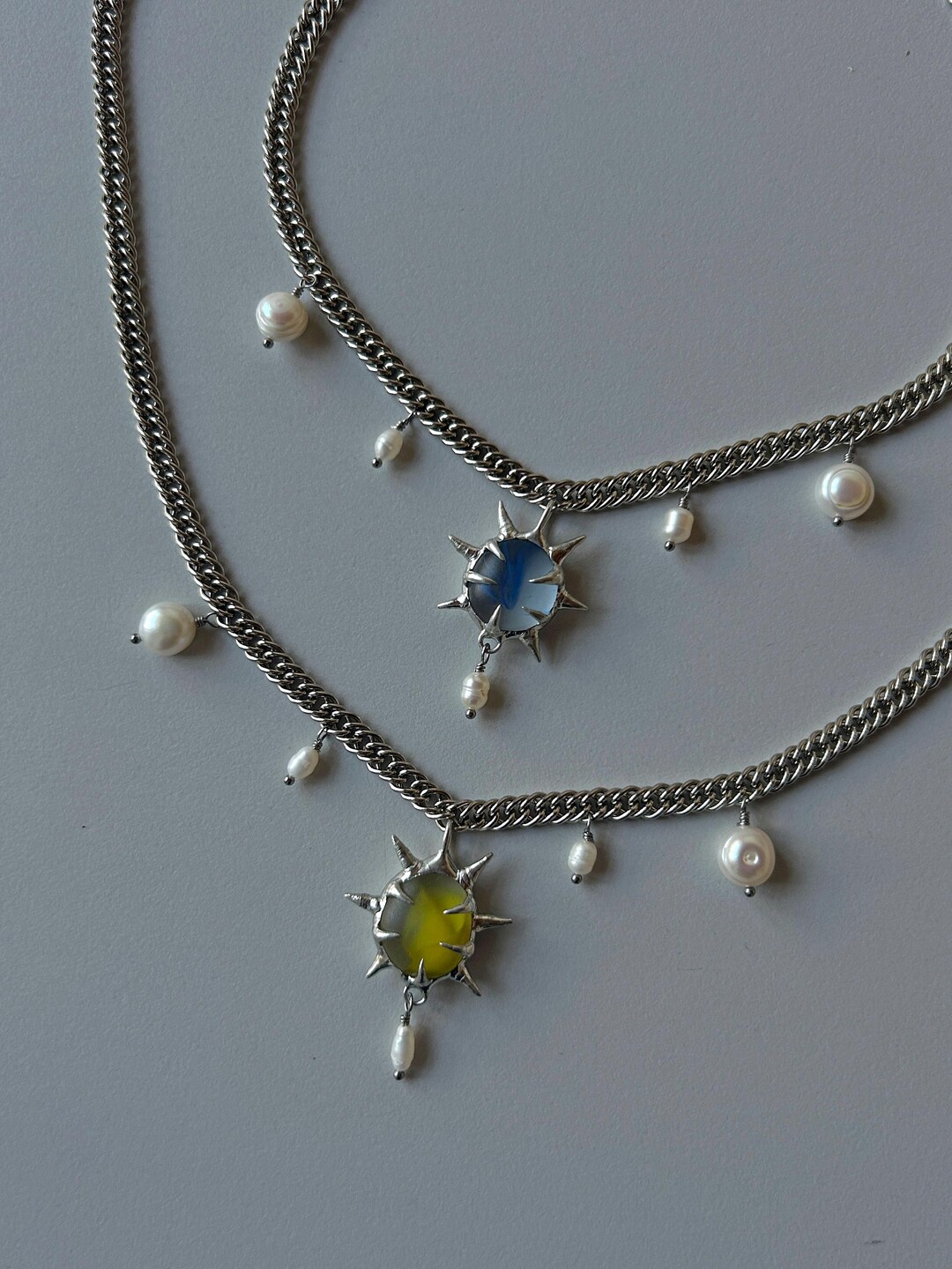 Edge Spiky Celestial Sunburst Necklace With Pearls – Bold Chain ...