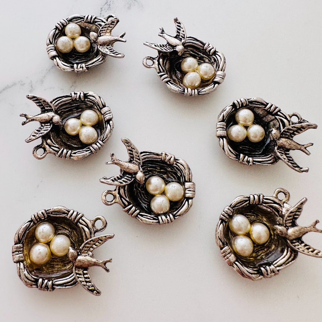 10 X Antique Silver Plated Bird Nest Charms - 24x22mm - Etsy