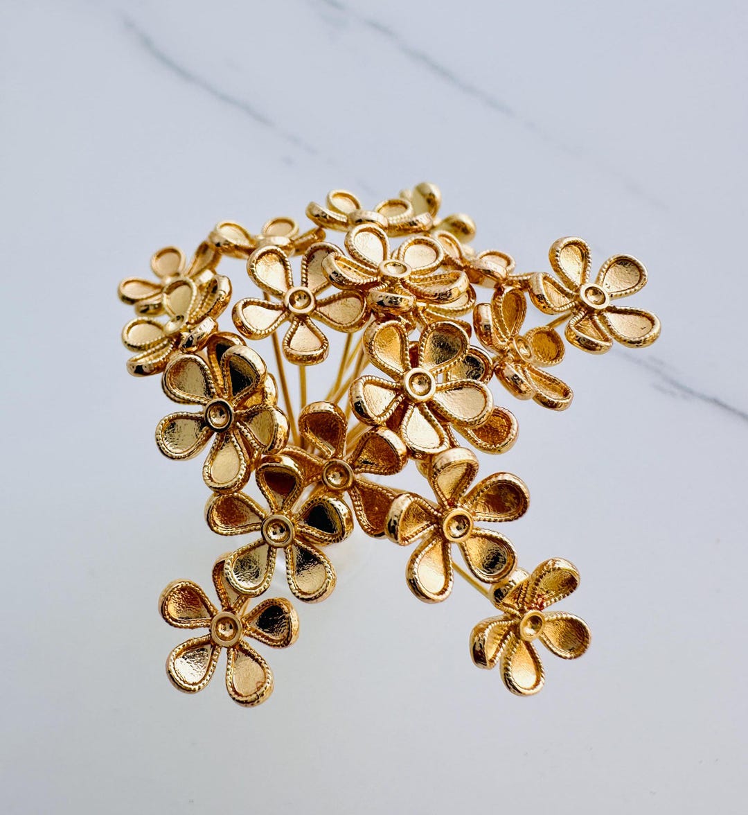 20, Flower Head Pin, Solid Brass, Gold Plated, 45mm - Etsy