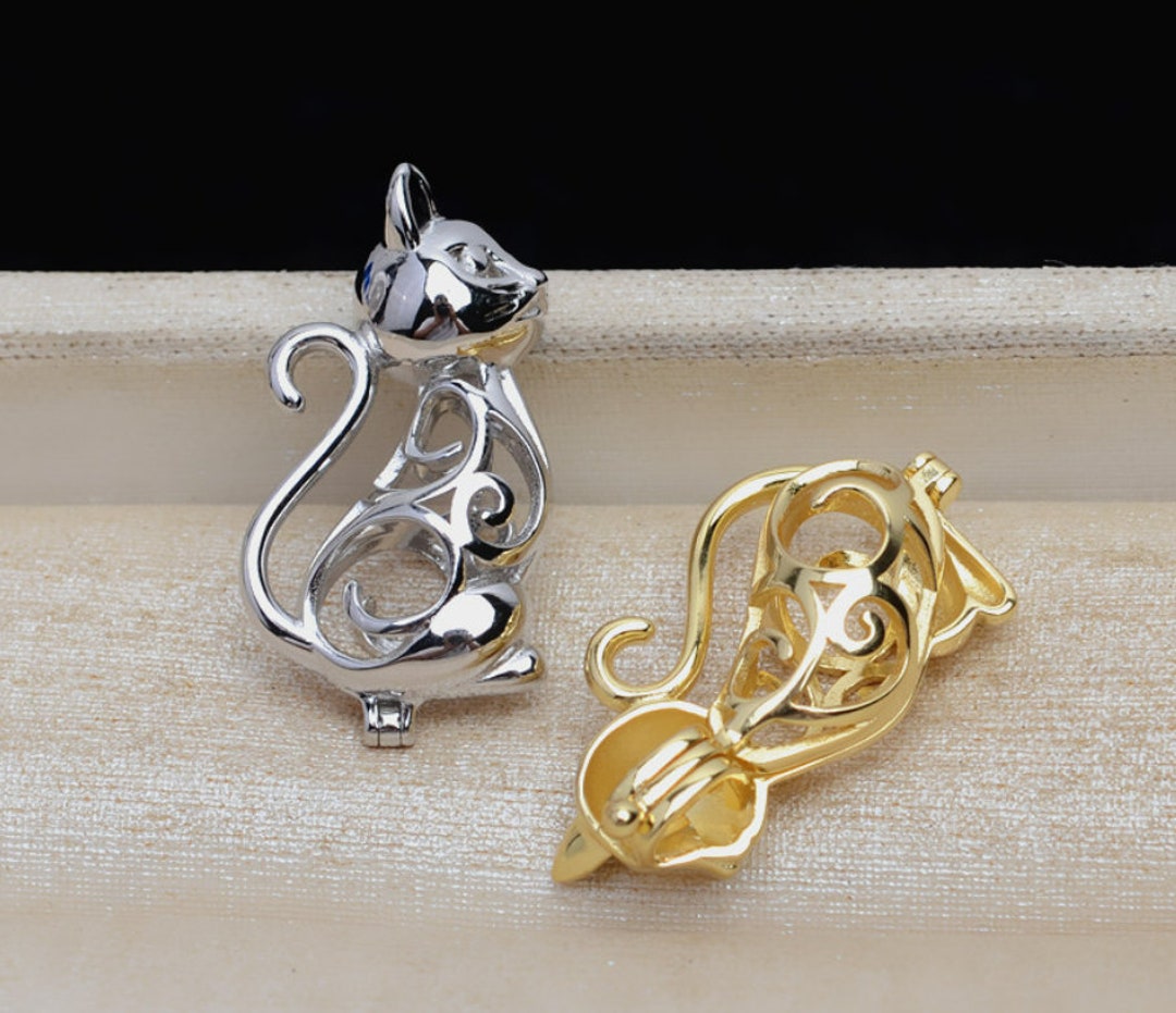 1 Pcs - Sterling Silver Cat Locket Pendant - (chain & Bead Excluded) - Etsy