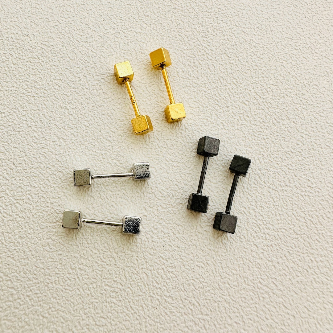 Cube Screw Back Post Earrings 14x3mm One Pair - Etsy