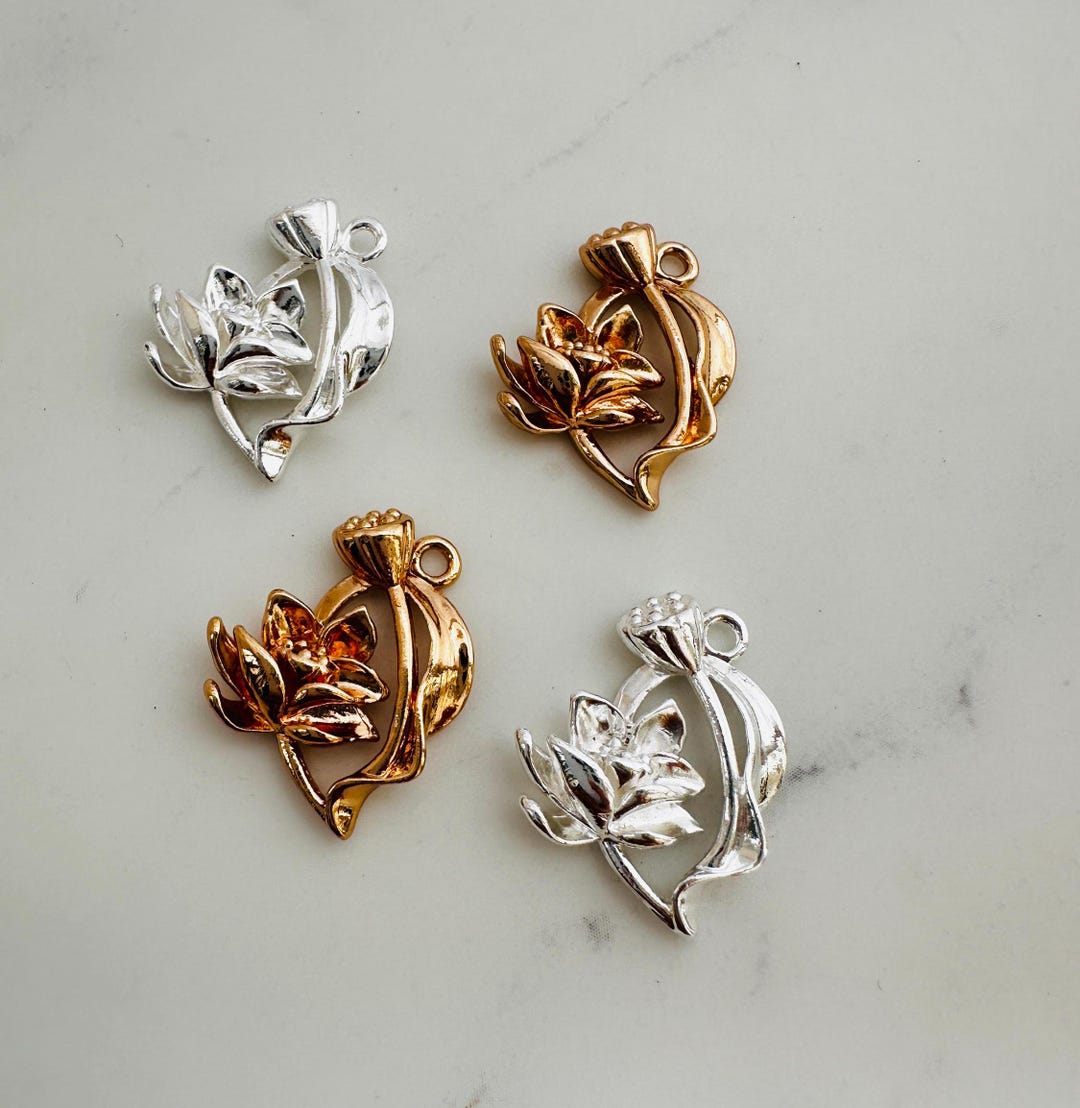 10 Pieces, Solid Brass Lotus Connectors - Silver/gold Plated - 18x22mm ...