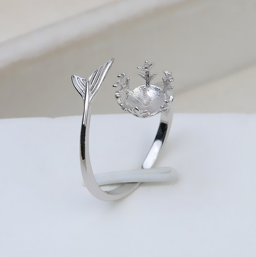1 Pcs Sterling Silver Mermaid Tail Cup Ring Setting Adjustable for 7mm ...