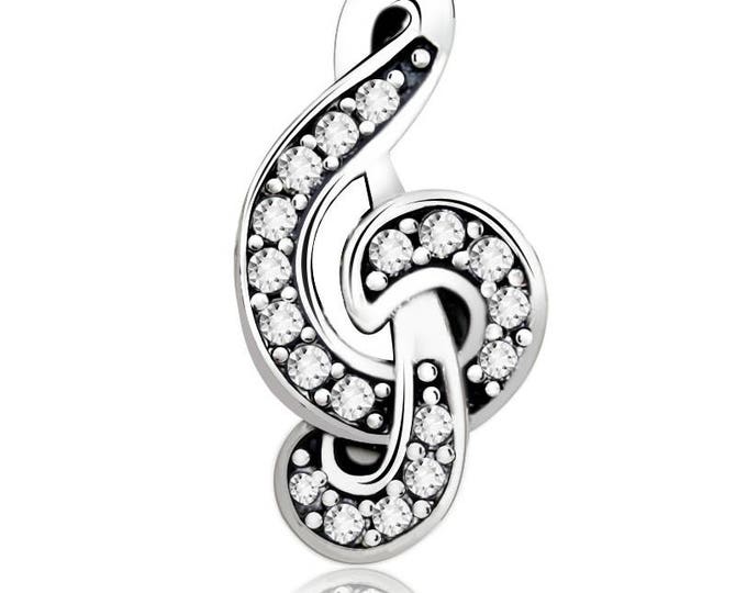 TREBLE CLEF Music Symbol Zirconia Charm Clear Cz, 100% Real 925 ...