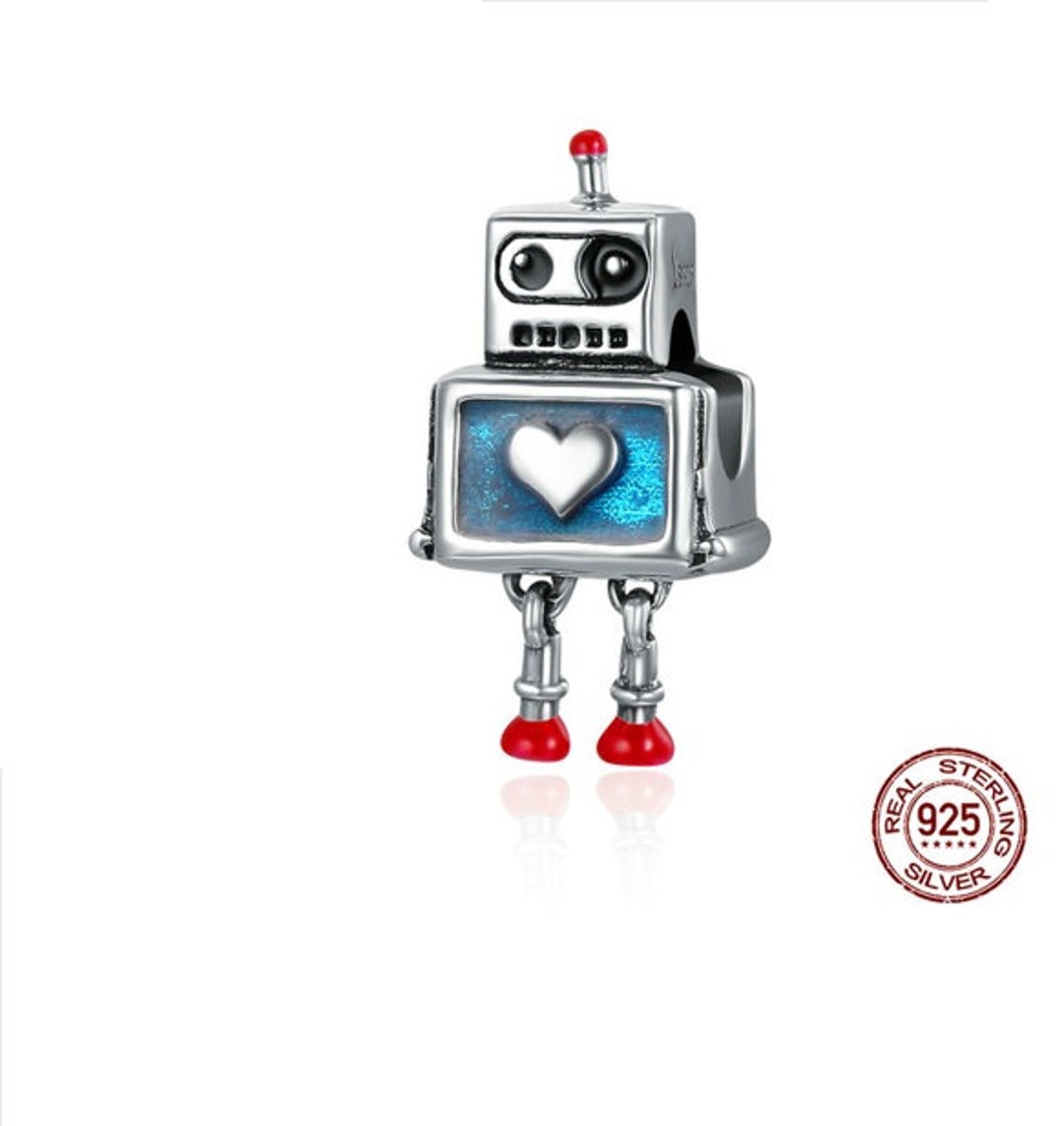 CUTE BLUE ROBOT Charm, Authentic 925 Sterling Silver, Fit Famous ...