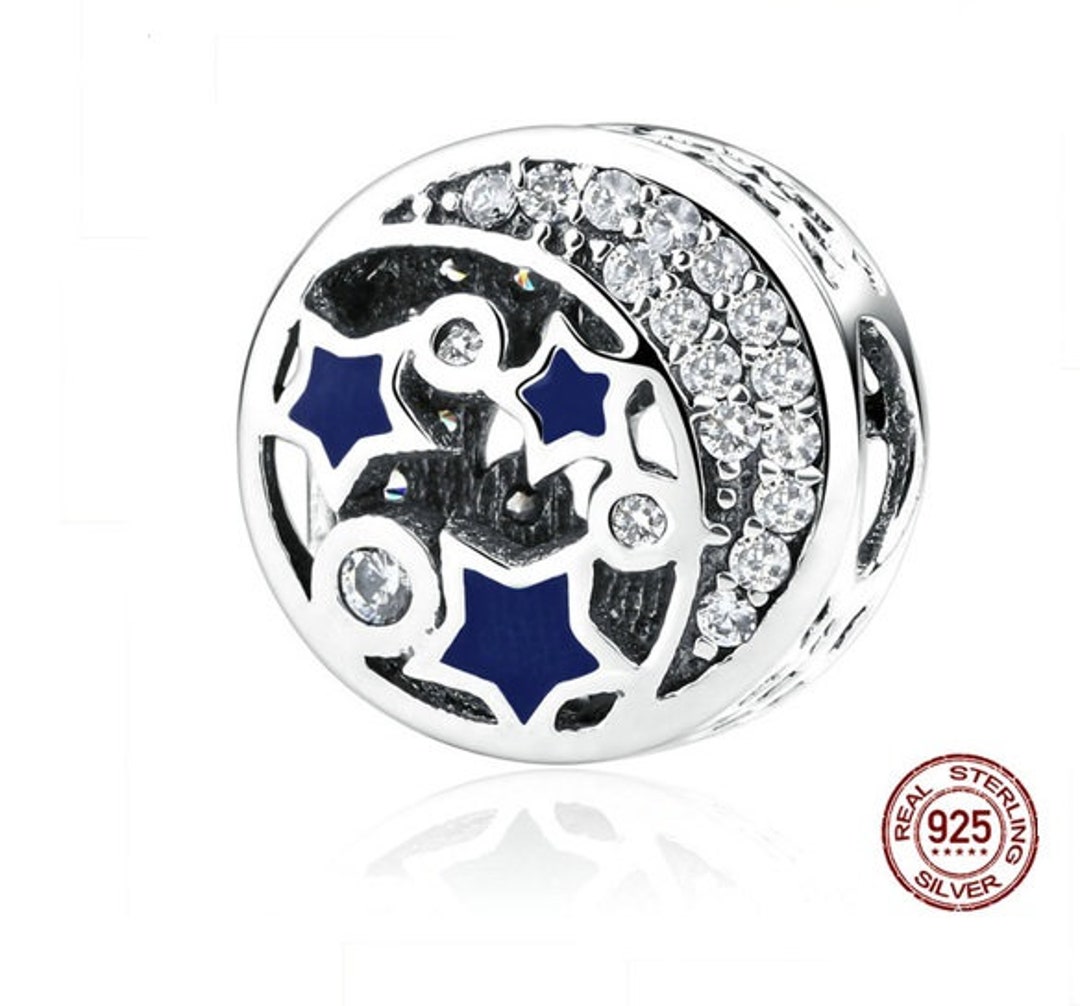 MOON AND STARS Charm, 100% Real 925 Sterling Silver, Fit Famous Pandora ...