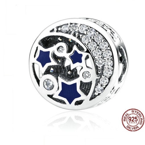 Blue Moon Star Beads Charm 100% 925 Sterling Silver Fit for | Etsy
