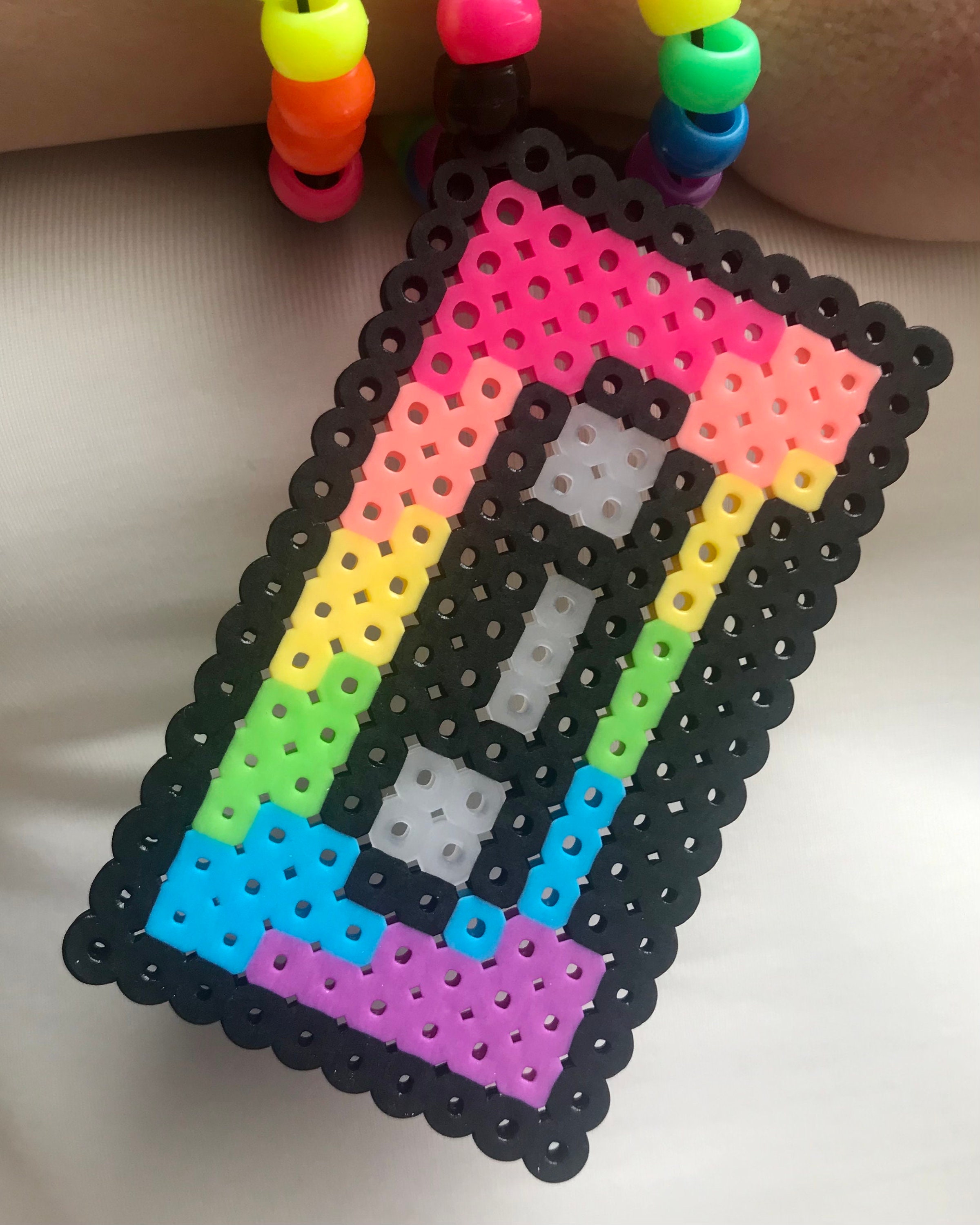 Perler and Kandi Bracelets Set, 80s Style Mix Tape Design, Neon Rainbow ...