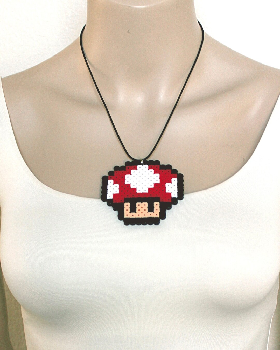 Power up Super Mushroom Perler Bead Necklace, Mario Rave Edc ...